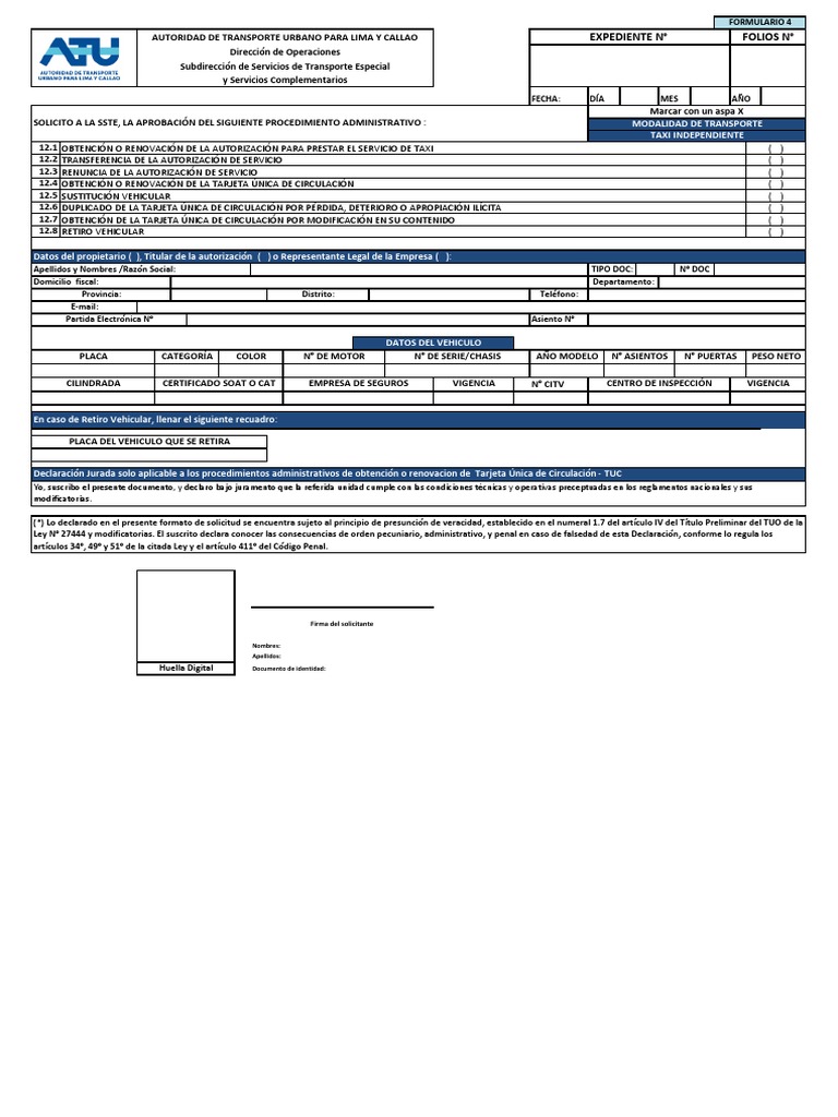 Formato 4 y Formato 5 Atu | PDF | Gobierno | Transporte