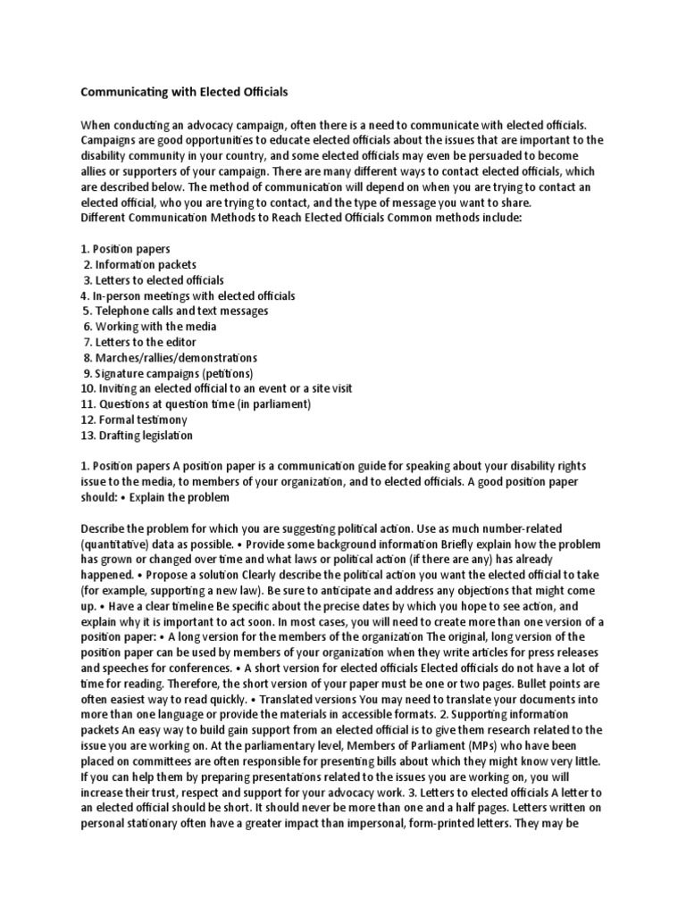 Communicating With Elected Officials | PDF | Communication | Public Sphere