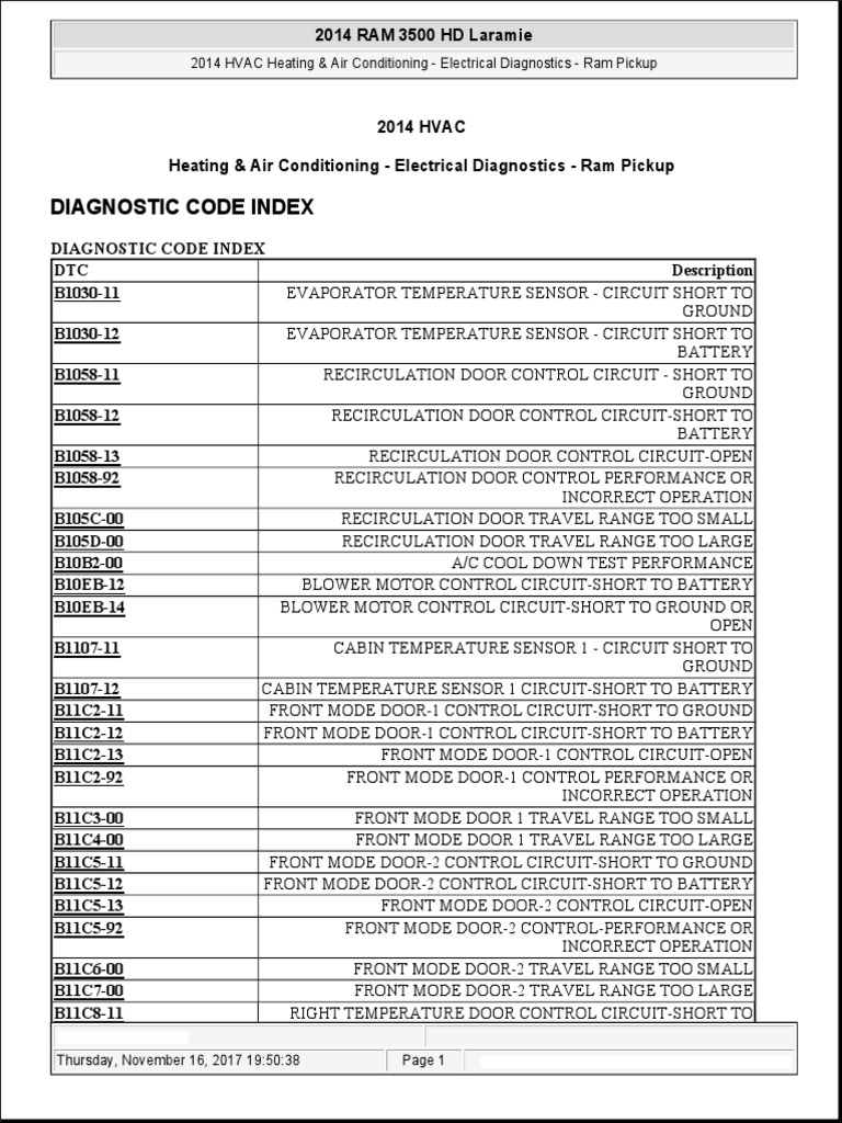 2014 Ram HVAC Diagnostic Codes Guide | PDF | Air Conditioning ...