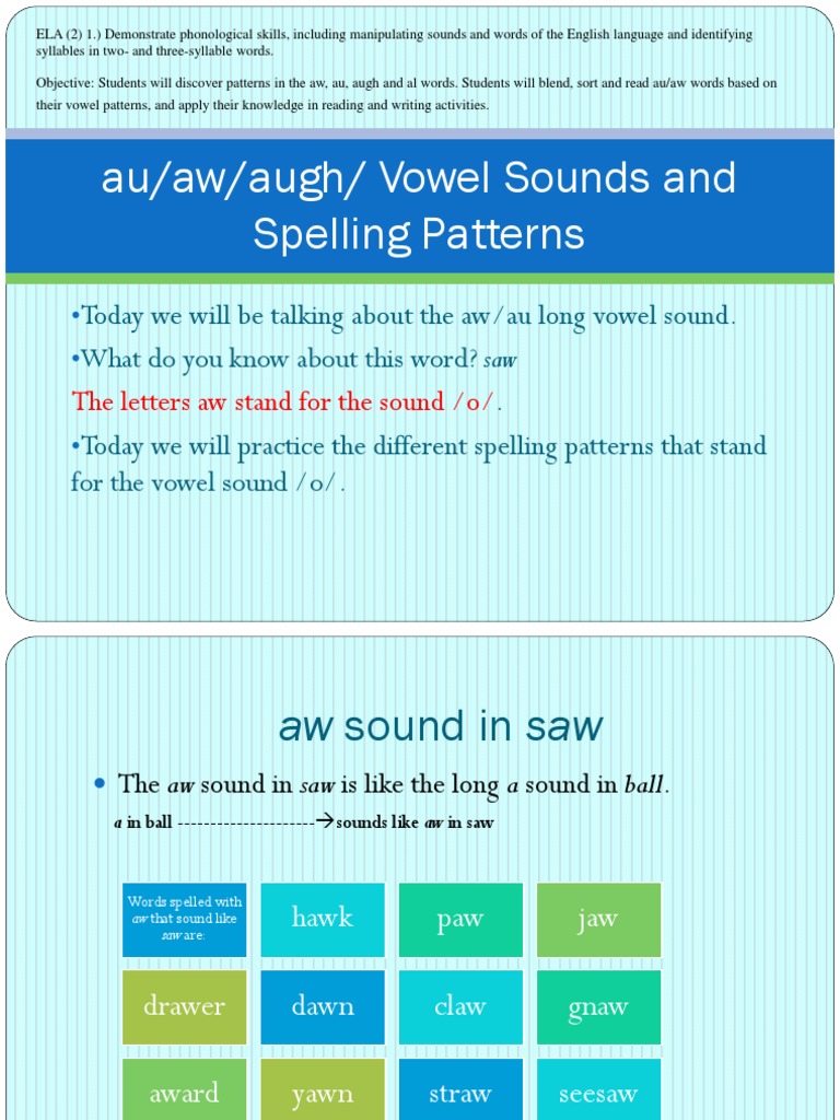 Exploring AW and AU Vowel Patterns | PDF | Vowel | Linguistics