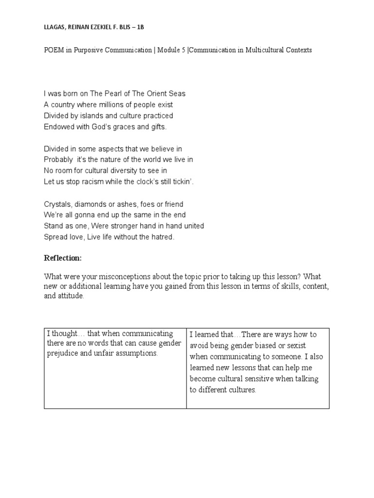 POEM and REFLECTION in Purposive Communication | PDF