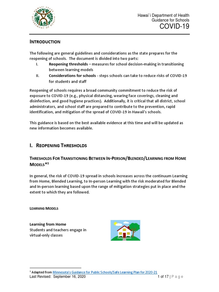 COVID 19 Guidance For Schools UPDATE With Appendix 091620 | PDF ...