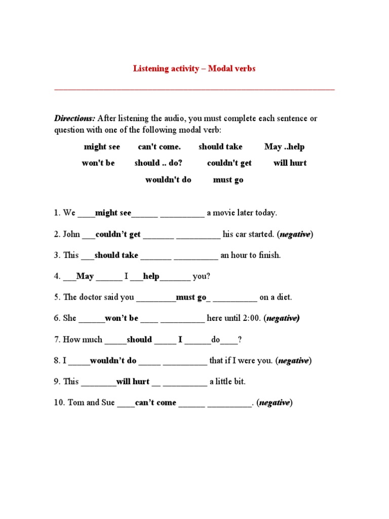 Modal Verbs Listening Exercise | PDF | Career & Growth | Language Arts ...