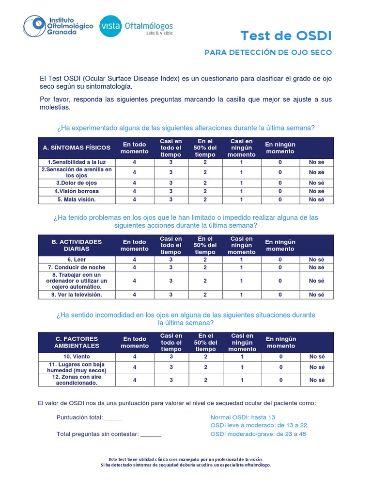 Test de OSDI | PDF | Percepción visual | Medicina