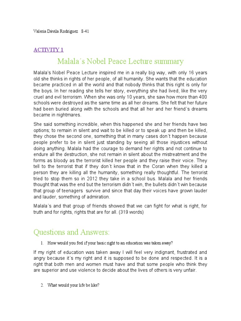 Malala S Activities | PDF | Malala Yousafzai | Free Will