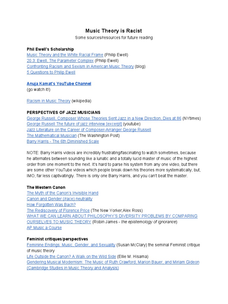White Racial Frame of Music Theory Sources | PDF | Critical Theory ...