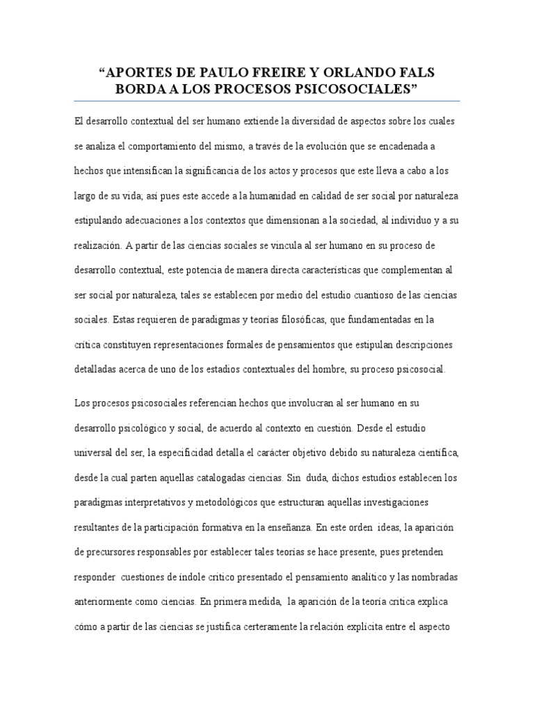 Aportes de Freire y Fals Borda en Educación | PDF | La teoría crítica ...