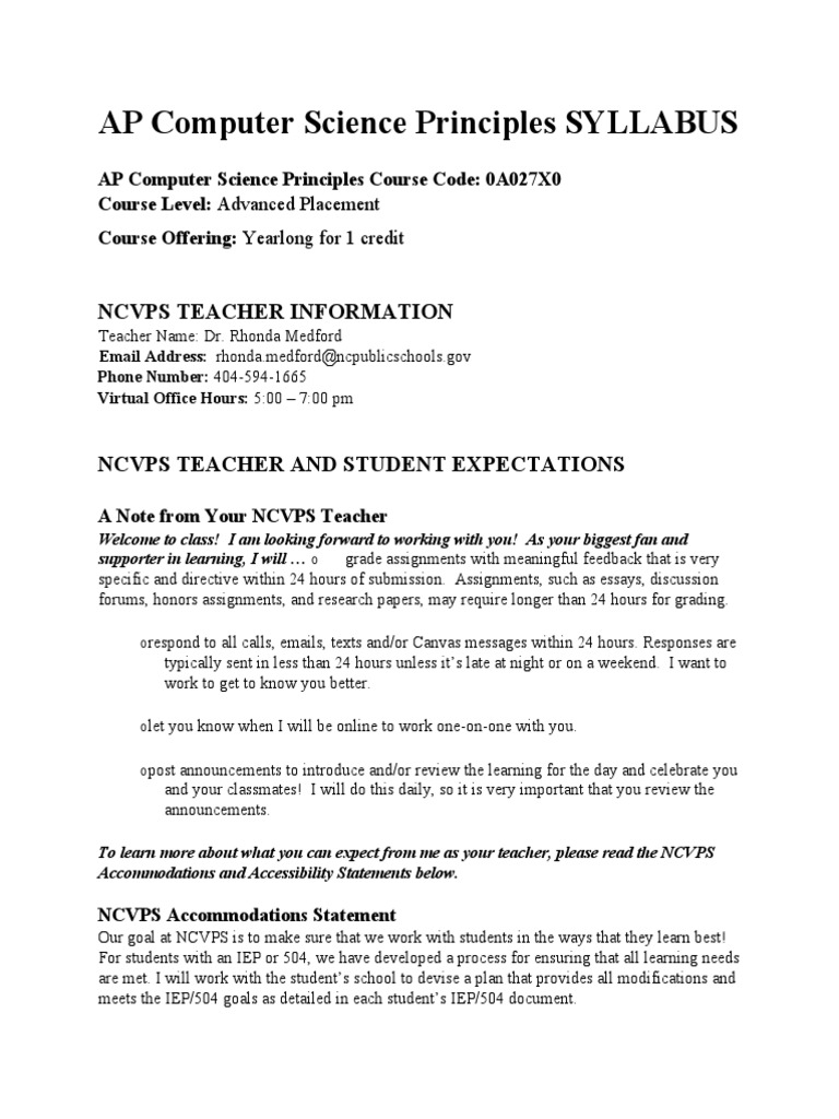 AP Computer Science Principles Syllabus Yearlong | PDF | Individualized ...