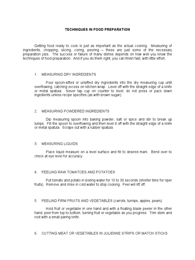 Techniques in Food Preparation | PDF | Cooking | Vegetables