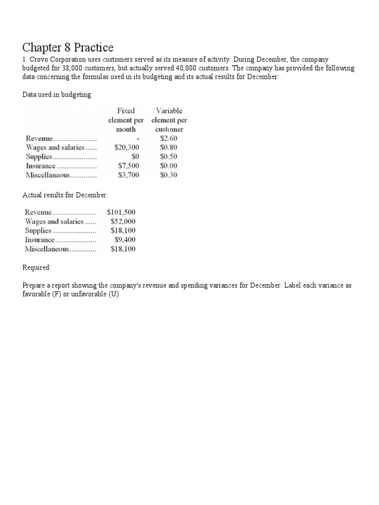 Chapter 8a Practice | PDF | Budget | Business