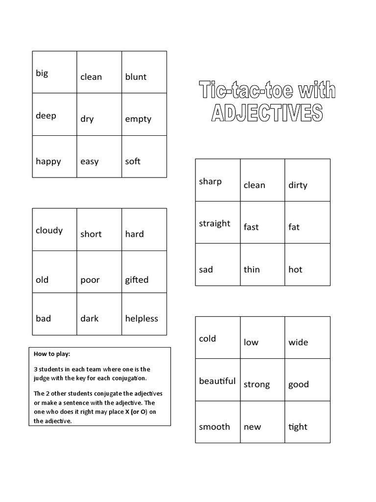 Tic-Tac-Toe Adjectives | PDF