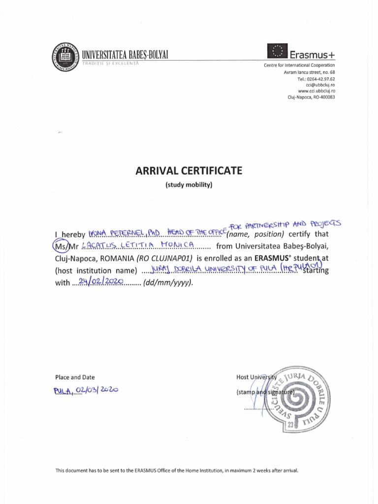 Certificate of Arrival | PDF