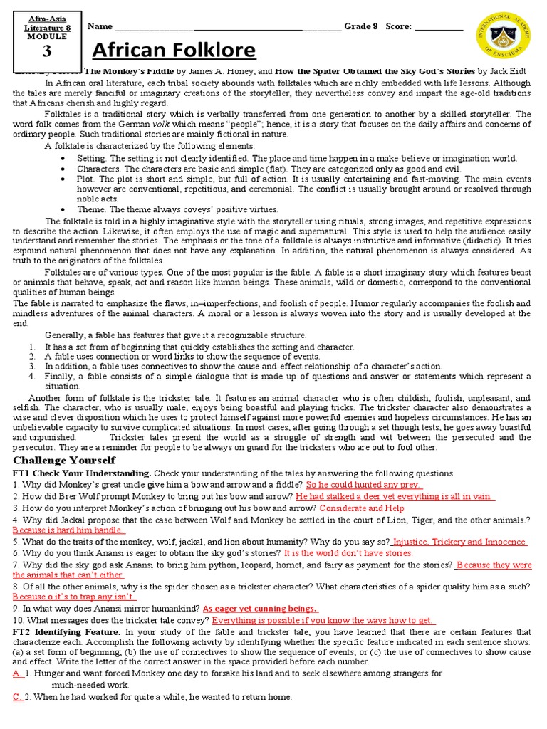 Module 3 African Folktales | PDF | Trickster | Folklore