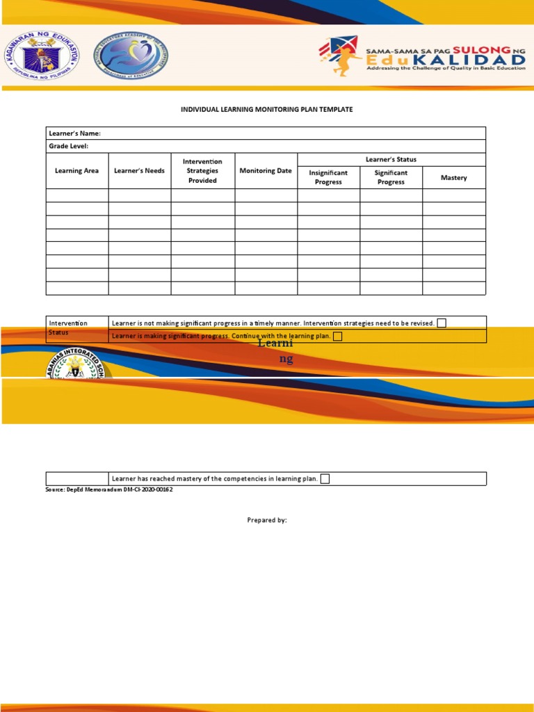 L3A4 - Individual Learning Monitoring Plan Template - Name | PDF
