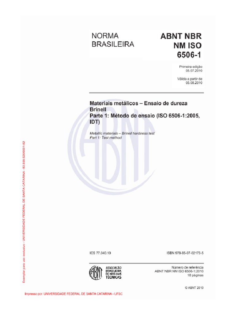 Abnt NBR NM Iso 6506-1-2010 PDF | PDF