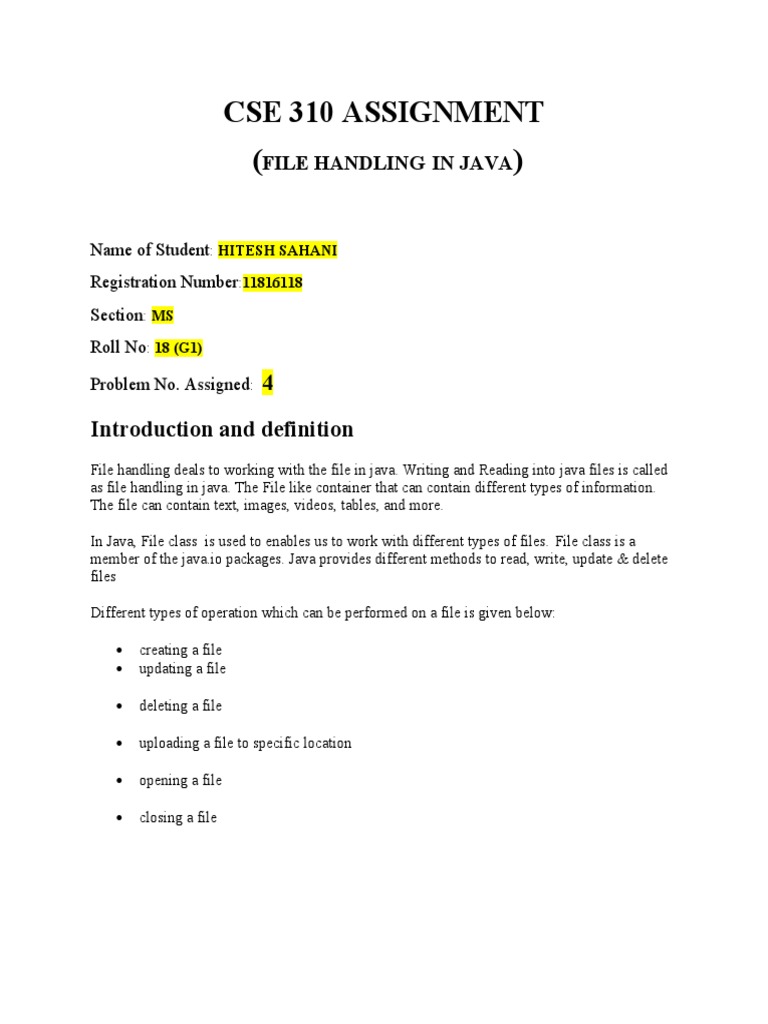 Filehandling Cse310 Assignment Pdf Boolean Data Type Computer File 7928