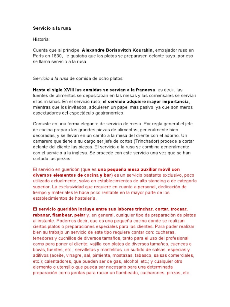 Servicio A La Rusa | PDF | Cuchillería | Alimentos