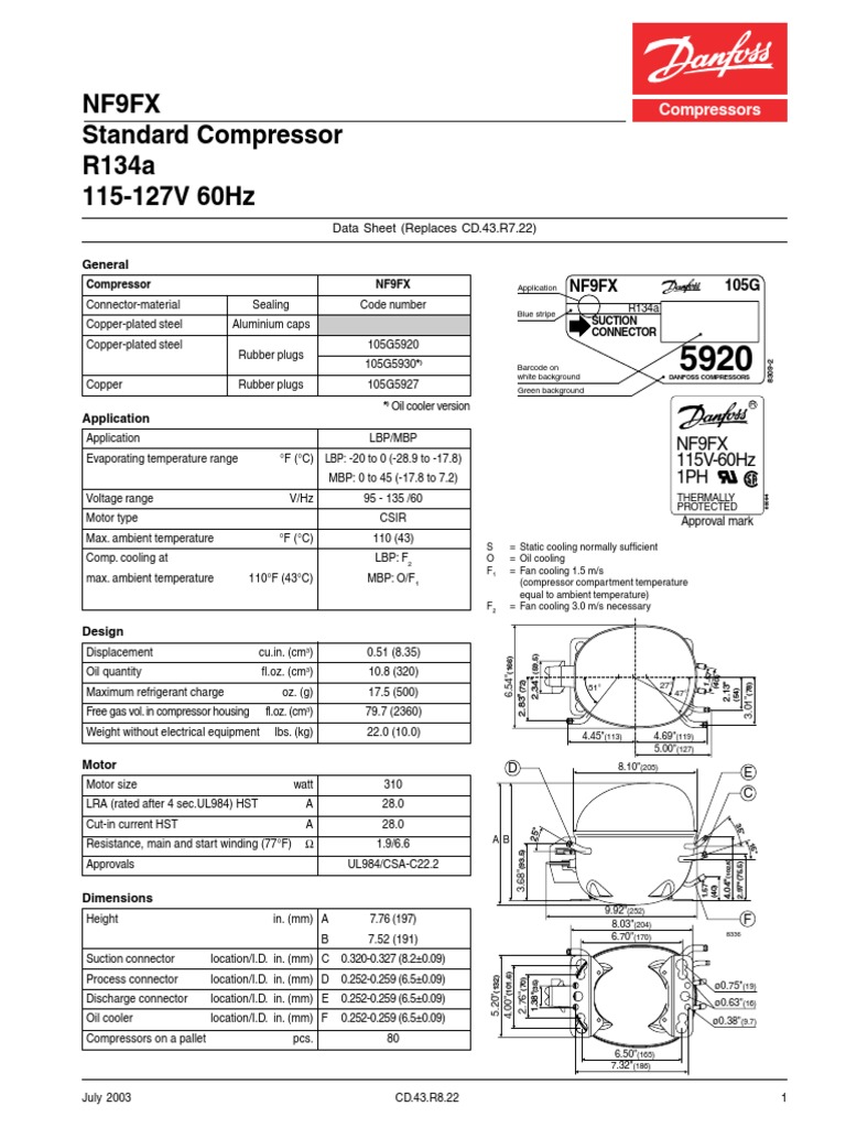 Nf9Fx Standard Compressor R134a 115-127V 60Hz: Compressors | PDF ...