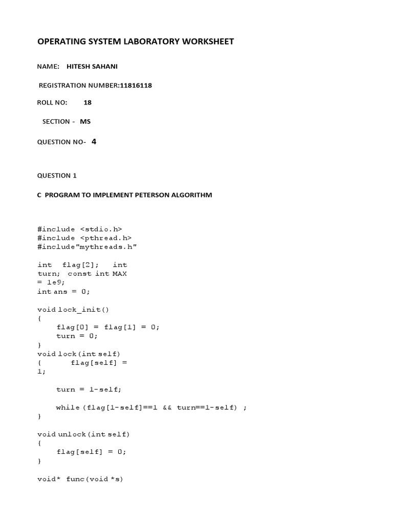 Operating System Laboratory Assignment | PDF | Synchronization ...