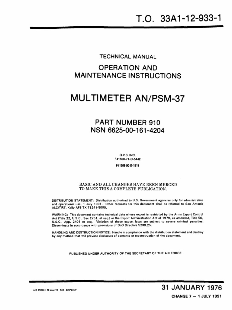 AN/PSM-37 Multimeter Manual | PDF | Resistor | Amplifier
