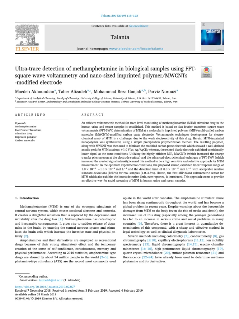 Ultra Trace Detection of Methamphetamine in Biological Samples Usin ...