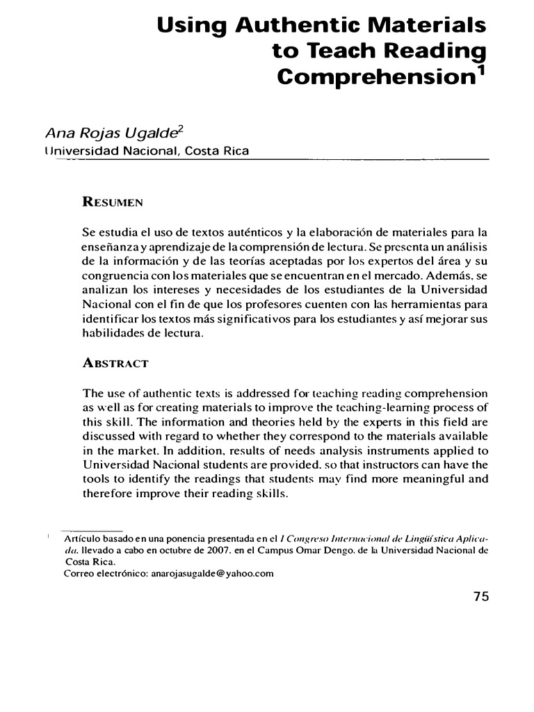 Teaching Reading with Authentic Materials | PDF | Reading Comprehension ...