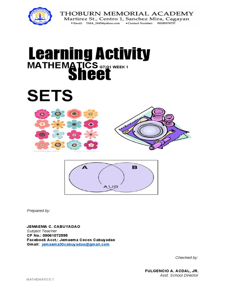 G7 Math Sets Worksheet Week 1 | PDF | Applied Psychology | Learning