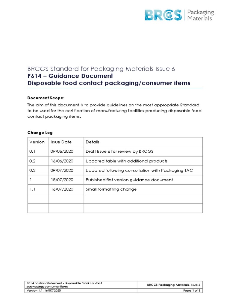 BRCGS Standard For Packaging Materials Issue 6: P614 - Guidance ...