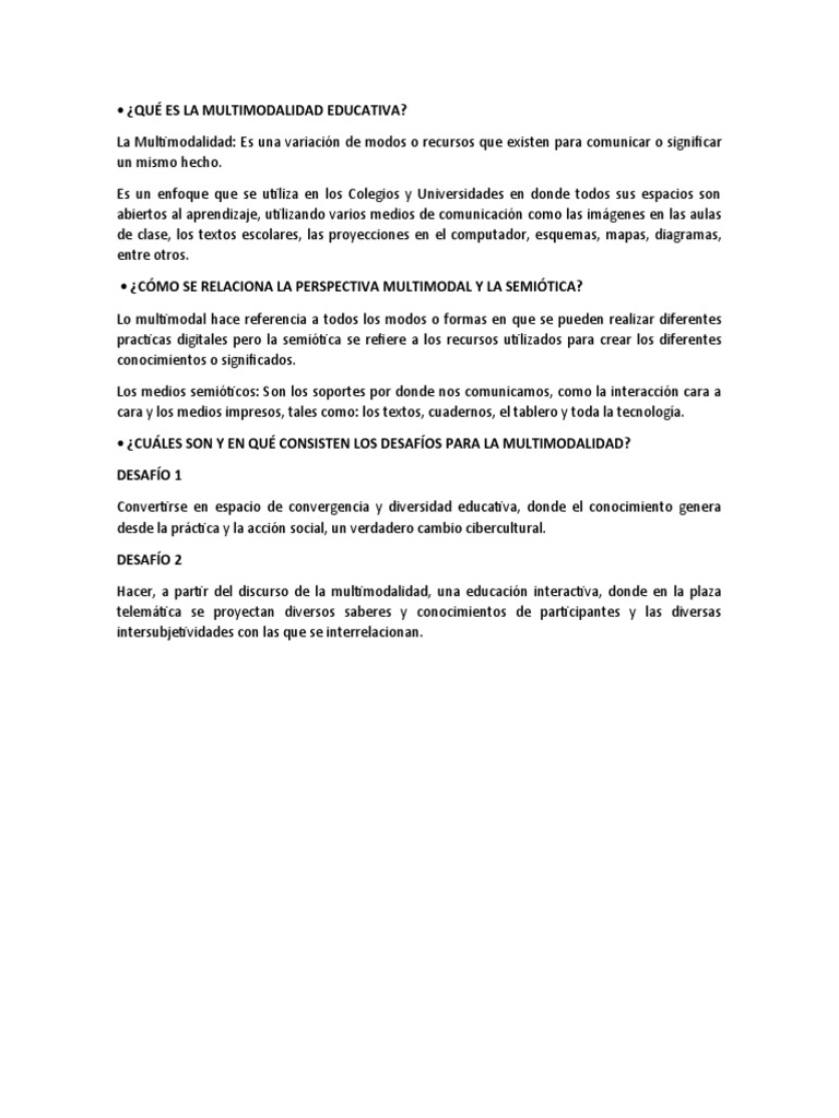 Qué Es La Multimodalidad | PDF