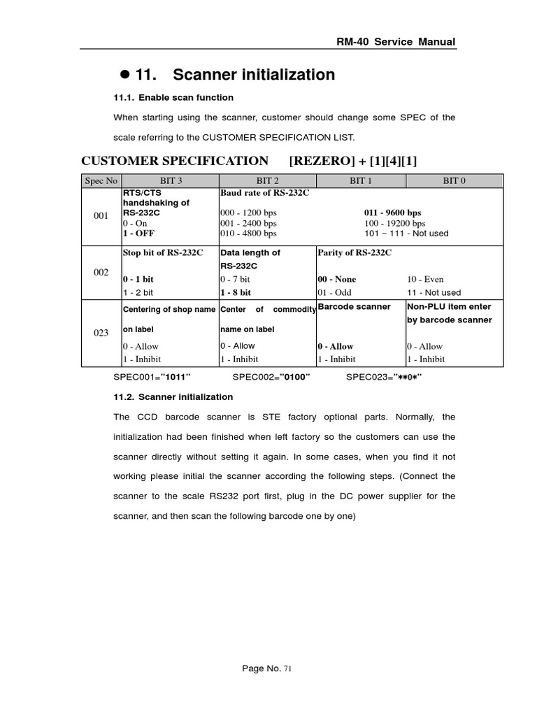 11 Scanner Initialization | PDF | Bit Rate | Barcode