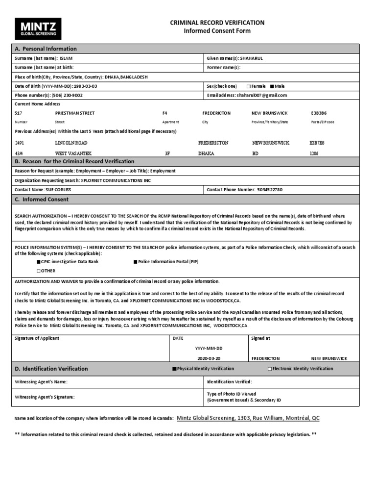 A. Personal Information: Criminal Record Verification Informed Consent ...