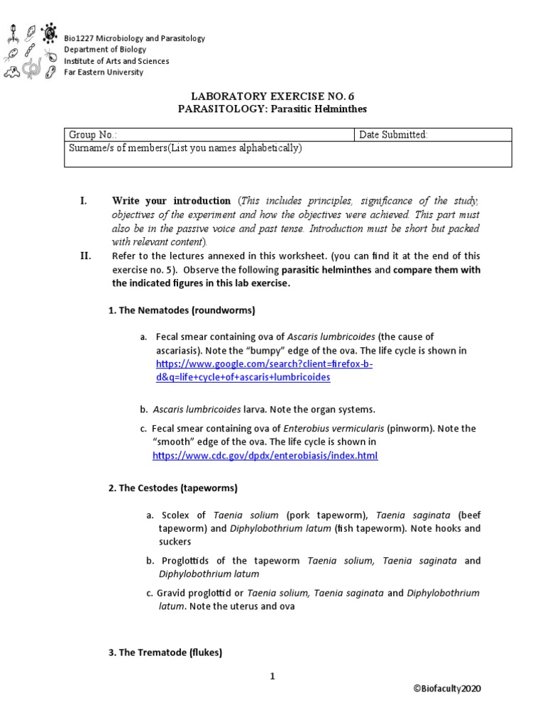 ACTIVITY NO - 6 - Parasitology - Parasitic Helminthes | PDF ...