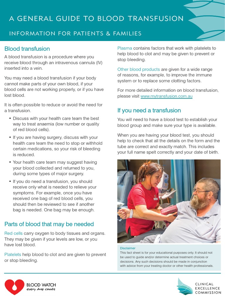 A General Guide To Blood Transfusion Information For Patients and ...