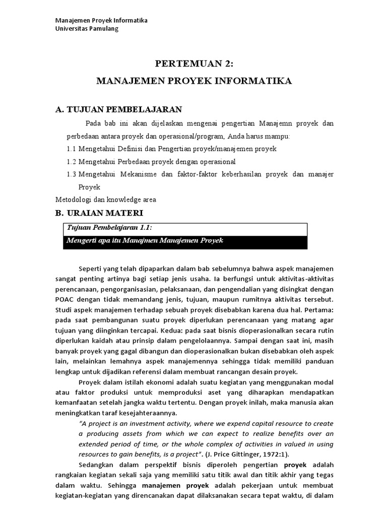 Manajemen Proyek Informatika | PDF