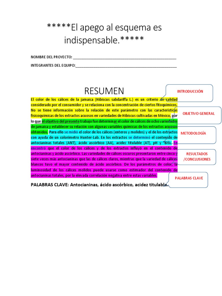EJEMPLO DE RESUMEN - Abstract | PDF | Valoración | Química