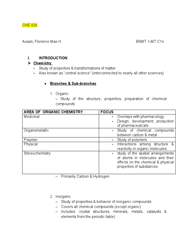 Chapter 1: Inorganic & Organic Chemistry (1st Year) | PDF | Inorganic ...
