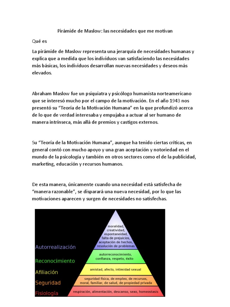 Pirámide de Maslow | Descargar gratis PDF | Conceptos psicologicos | Ciencias del comportamiento