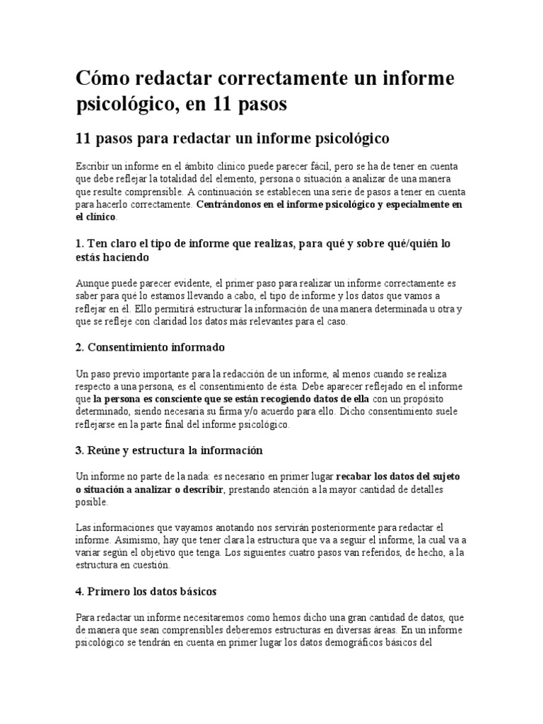 Cómo Redactar Correctamente Un Informe Psicológico | PDF | Sicología ...