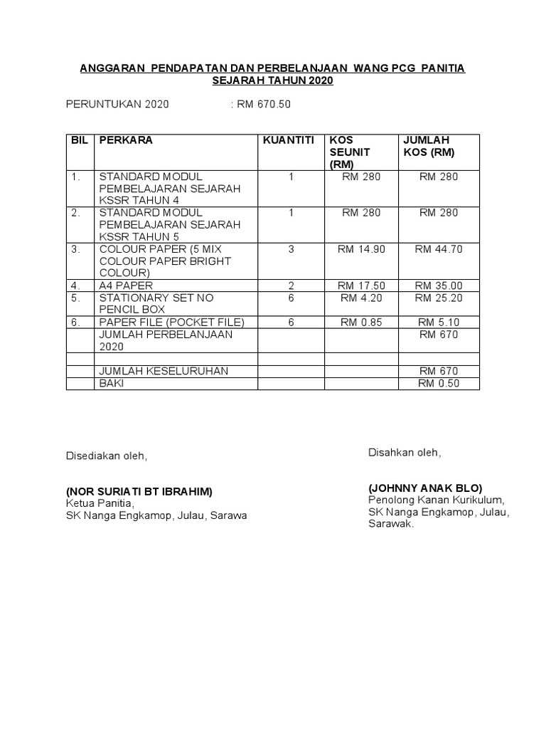 Perbelanjaan Panitia | PDF