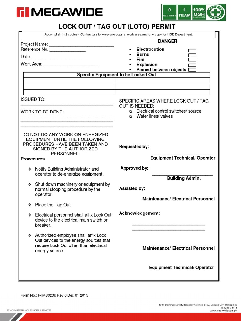 LOTO Permit Form and Procedures | PDF | Safety | Energy And Resource