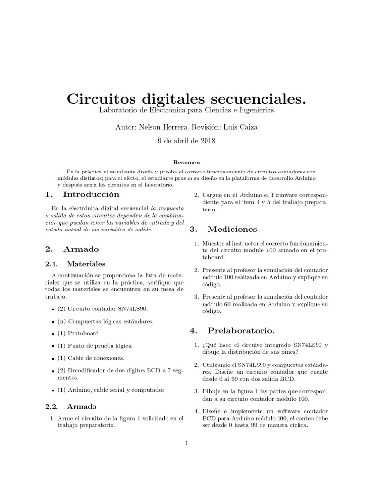 PR7 Electronica - Secuencialv2018 | PDF | Arduino | Electrónica digital