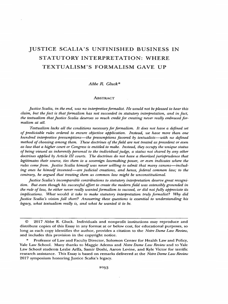 Statutory Interpretation: Where Textualism'S Formalism Gave Up | PDF ...