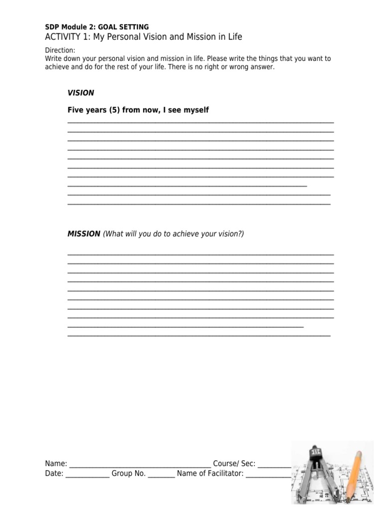 Personal Vision and Mission Worksheet | PDF