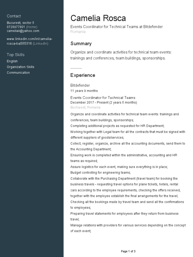 Camelia Rosca: Contact | PDF | Business | Employment