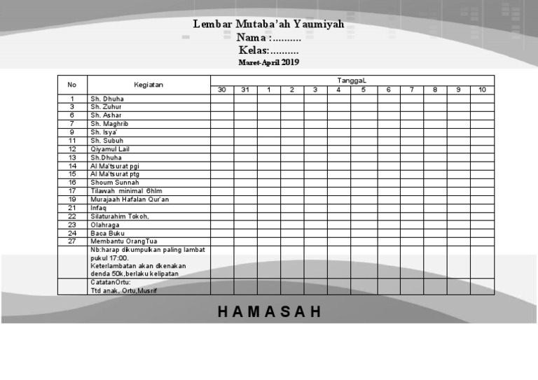 Lembar Mutaba'ah Yaumiyah 2019 | PDF | Religion & Spirituality