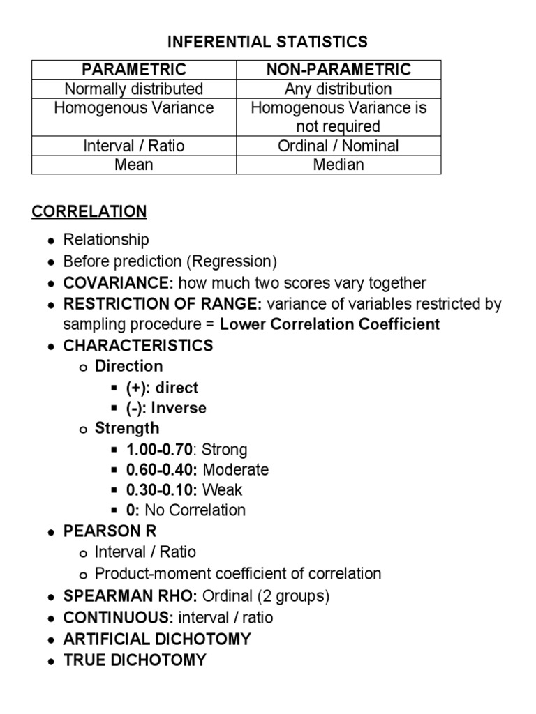 Inferential Statistics Parametric Non-Parametric | PDF