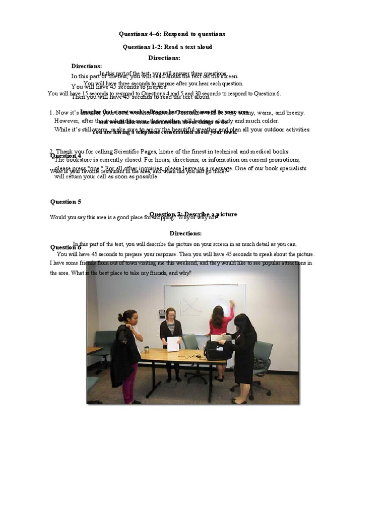 Questions 1-2: Read A Text Aloud Directions: Questions 4 6: Respond To ...