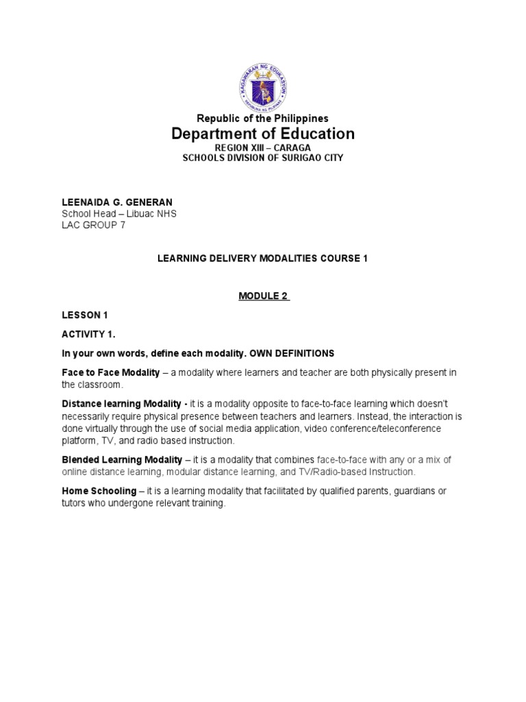 generan-LDM1-ACTIVITIES-MODULE-2.docx Version 1 | PDF | Modularity | Distance Education
