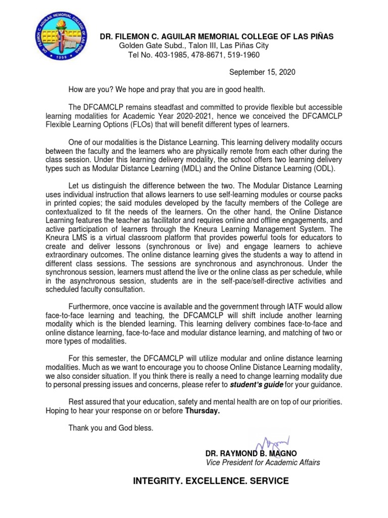 VPAA Letter To Students | Download Free PDF | Distance Education | Learning