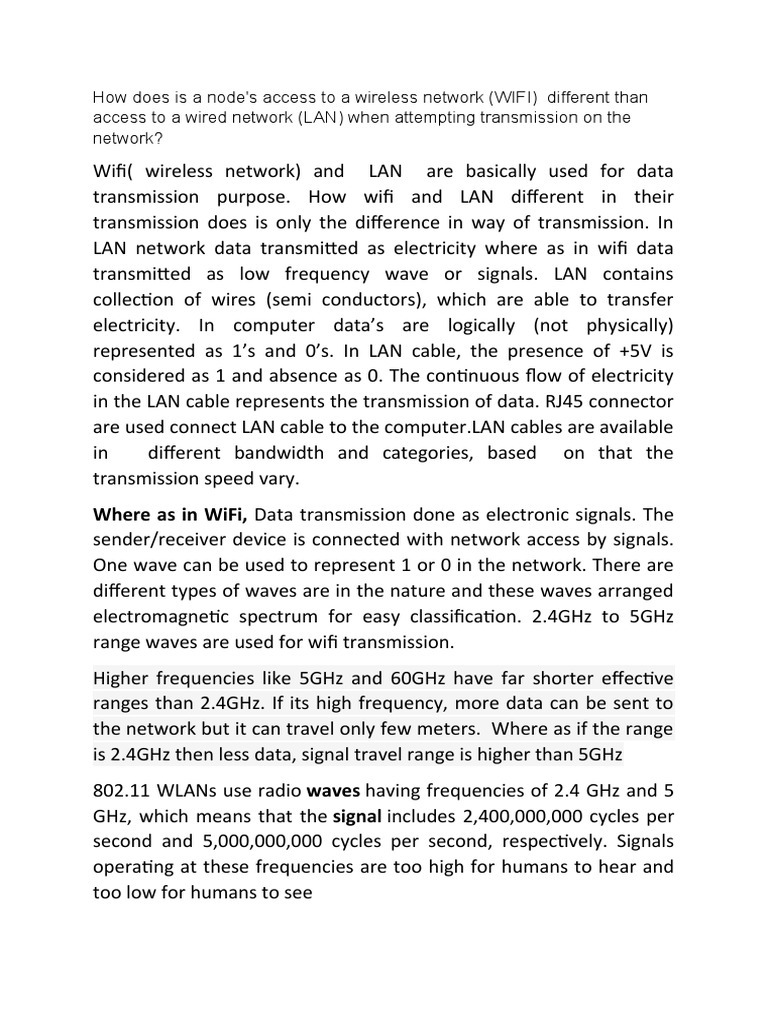 Where As in Wifi, Data Transmission Done As Electronic Signals. The | PDF